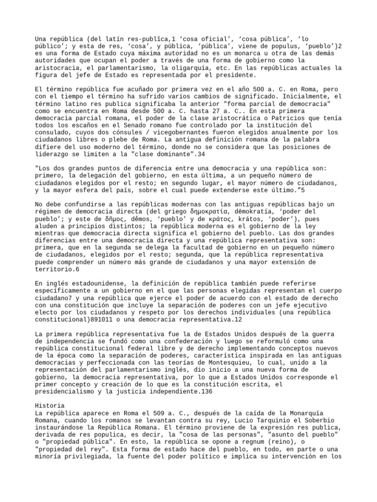 Definición y origen de la república | PDF | República | Democracia