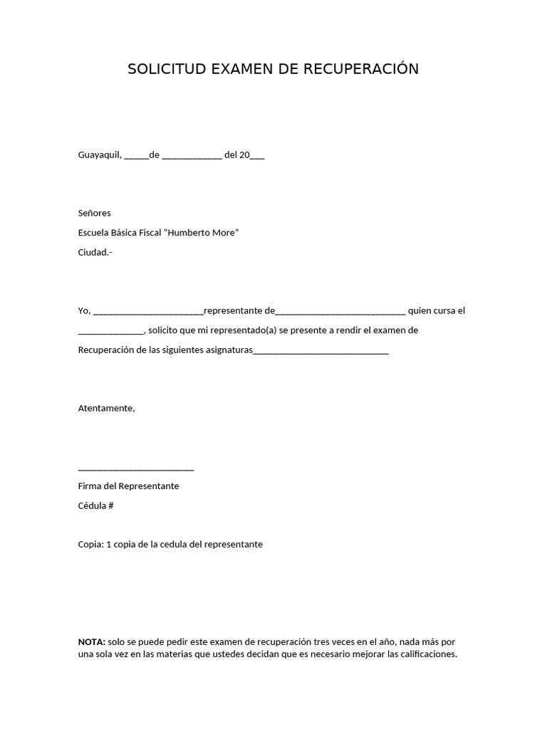Solicitud de Examen de Recuperacion | PDF