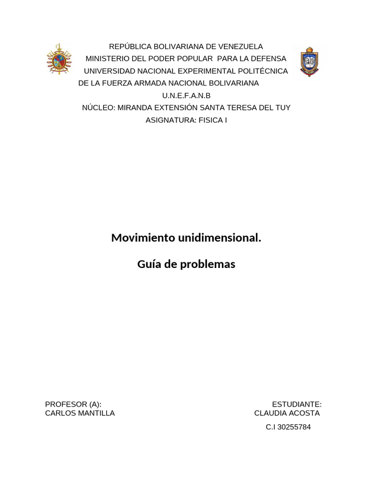 Movimiento Unidimensional | PDF | Movimiento (física) | Fenomeno fisico