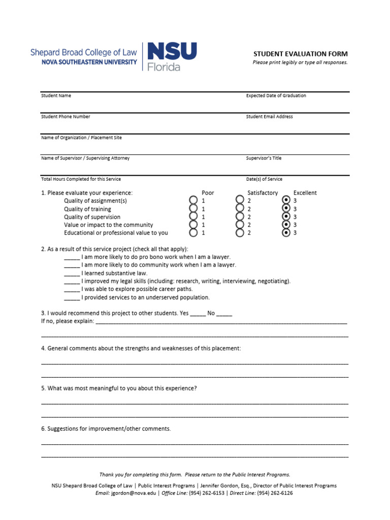 Pro Bono Honor Program Evaluation Form | PDF