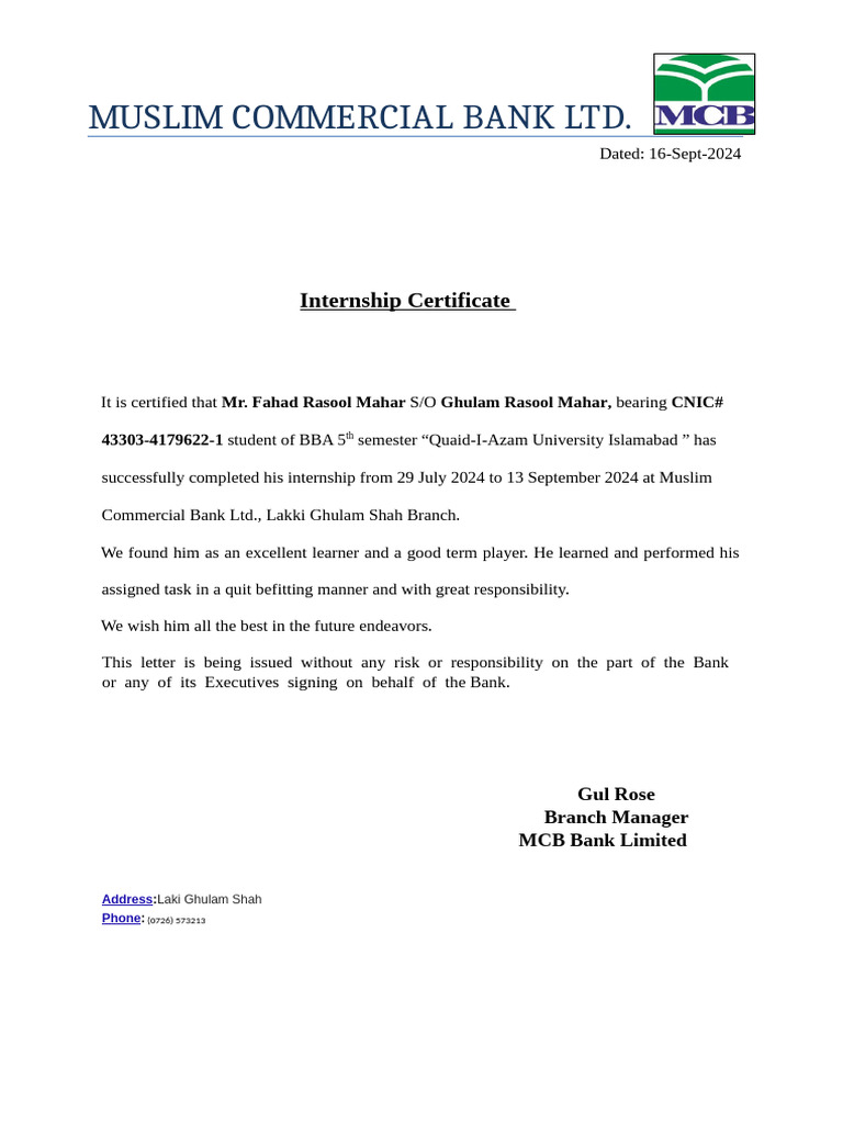 MCB-Letter Abdul Basit 2 | PDF