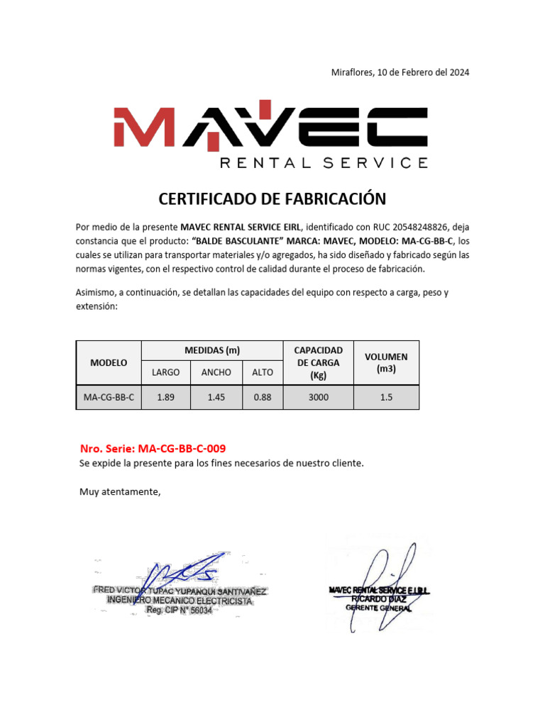 Certificado De Fabricacion/certificado De Casamiento