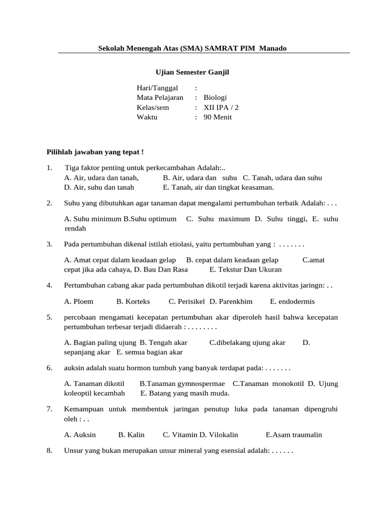 Soal Bio Sem Ganjil XII 2022 | PDF | Griya & Taman | Kesehatan Holistik