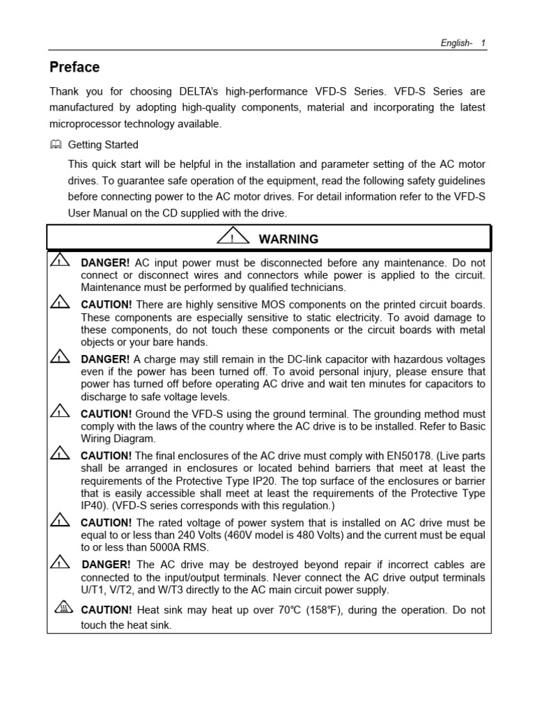 DELTA VFD-S Quickstart Manual | PDF | Alternating Current | Power Supply