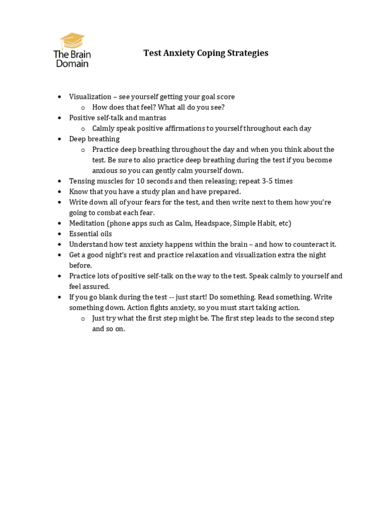 Test Anxiety Coping Strategies Handout | PDF