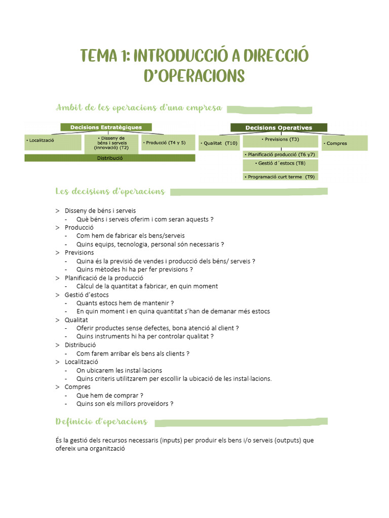 TEMA 1 - Direccion de Operaciones | PDF