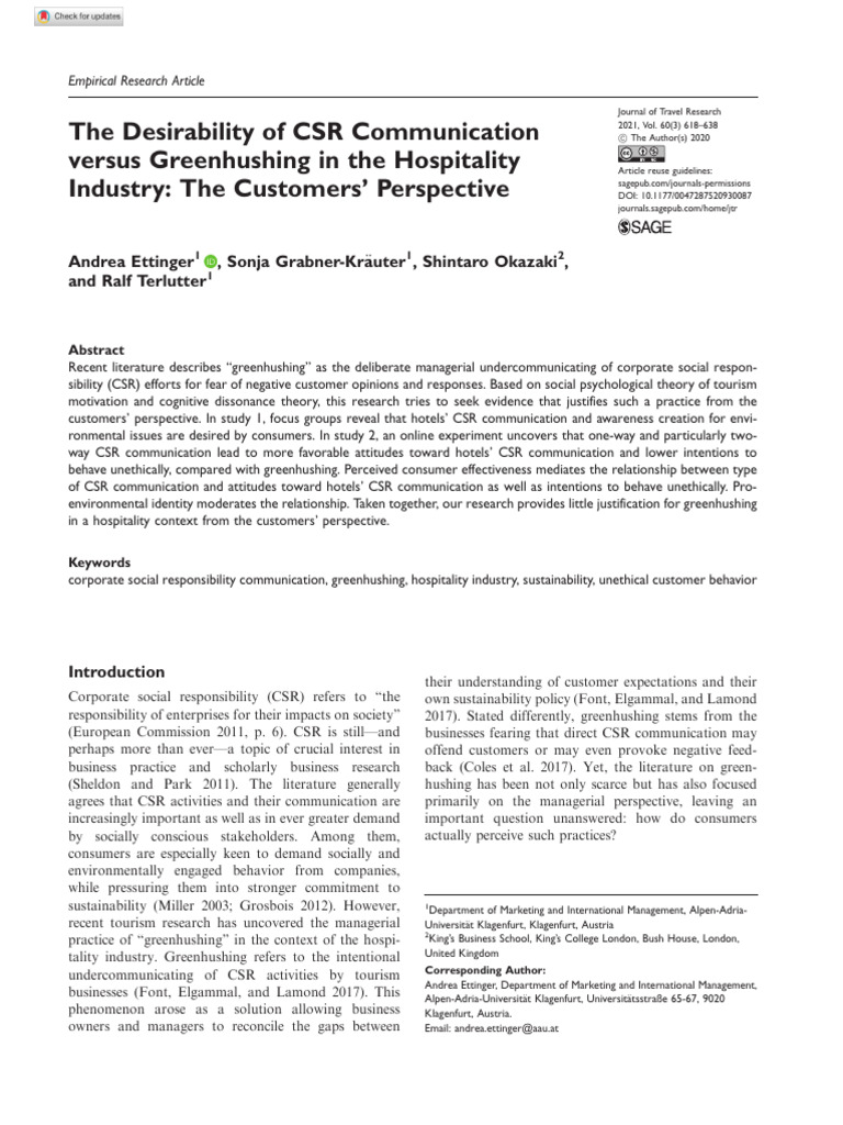 The Desirability of CSR Communication Versus Greenhushing in The ...