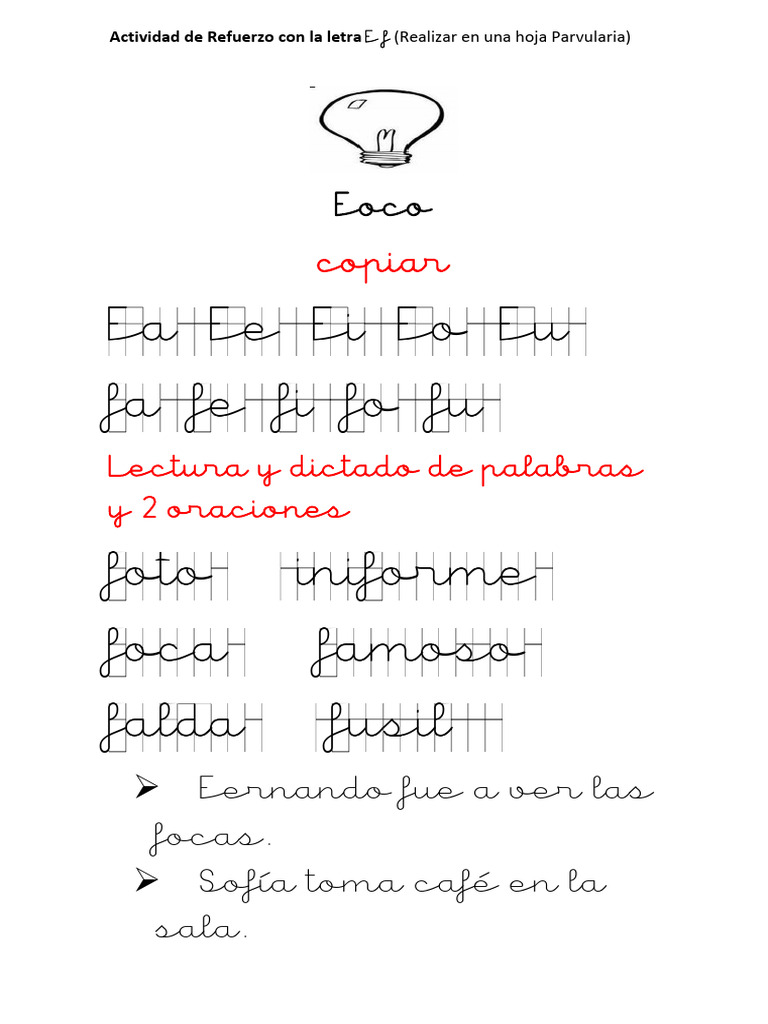 Actividad de Refuerzo Con La Letra F F | PDF