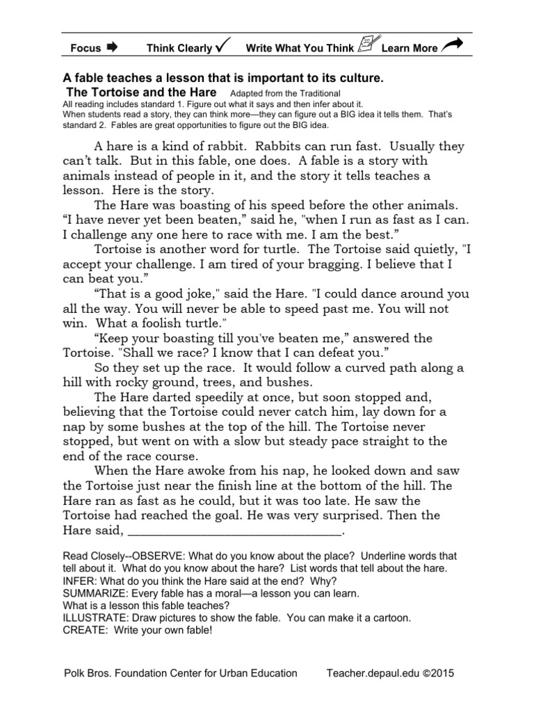 Fable Analysis: Tortoise and Hare | PDF | Fable