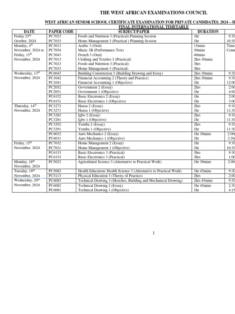 2024 2nd Series Waec-Gce Timetable | PDF | Technology & Engineering
