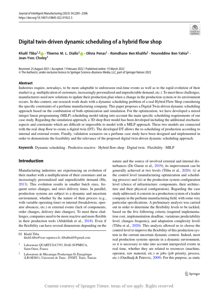 Digital Twin-Driven Dynamic Scheduling of A Hybrid | PDF | Linear Programming | Metaheuristic