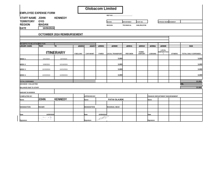 Employee Expense Reimbursement Form | PDF | Per Diem | Expense