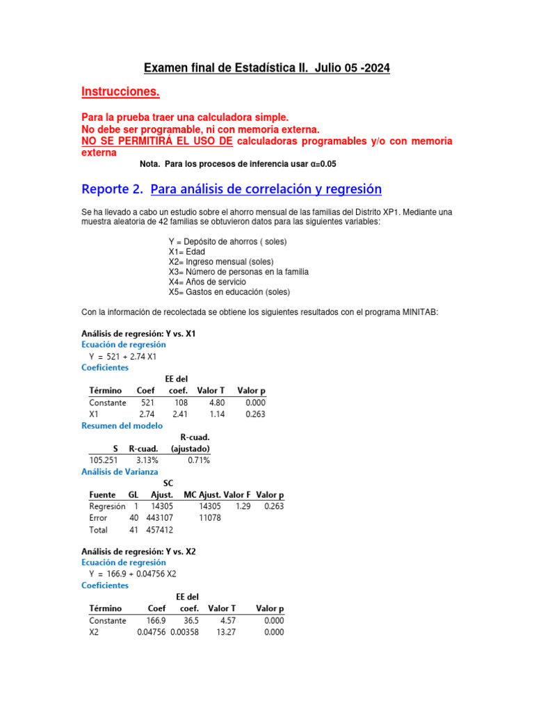 Est2-2024-1 EF - Casos para Examen Final de Estadística II | PDF | Análisis de variación ...