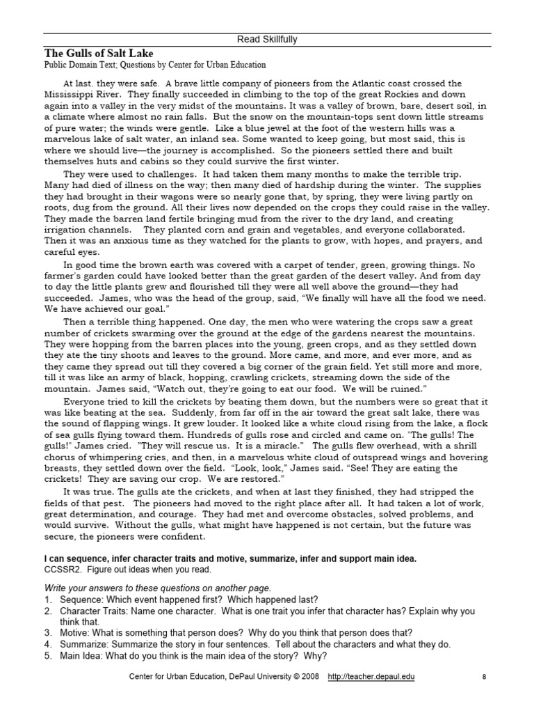 The Gullsof Salt Lake Historical Fiction 8 TH Grade | PDF | Desert ...