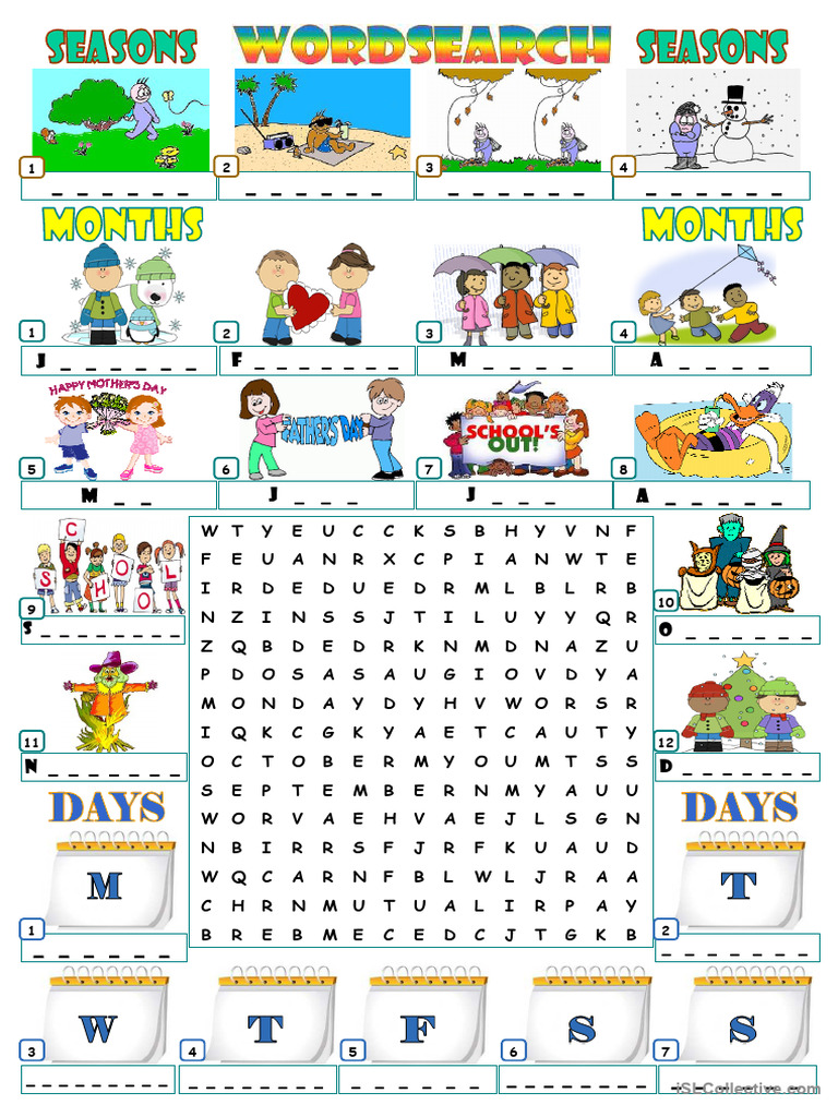 Seasons - Months - Days Wordsearch | PDF