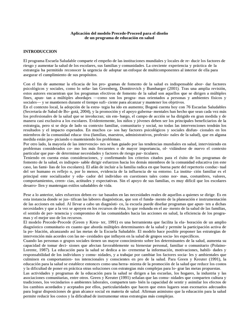 Aplicación Del Modelo Precede | PDF | Educación para la salud ...