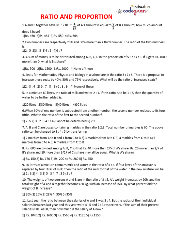 Ratio and Proportion | PDF | Ratio | Economies