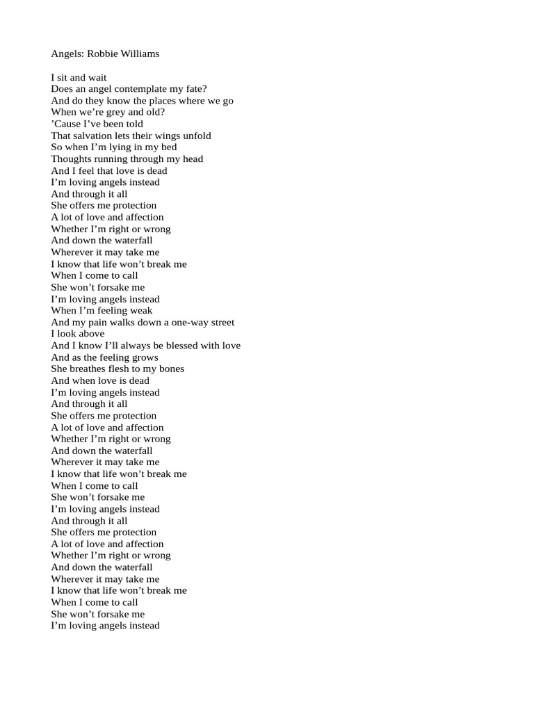 Robbie Williams' "Angels" Lyrics | PDF