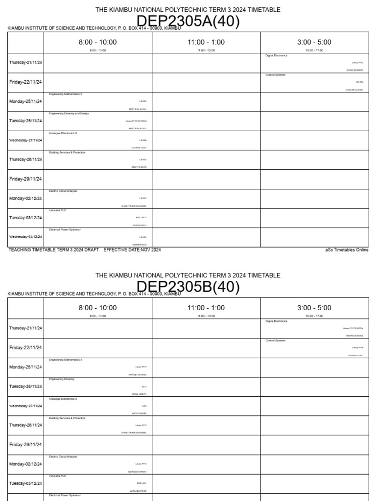 End Term 3 2024 Class Timetables 17th November 2024 | PDF | Electricity ...