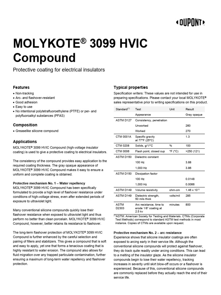 MOLYKOTE 3099 HVIC Compound 10-034E-01 | PDF | Insulator (Electricity ...