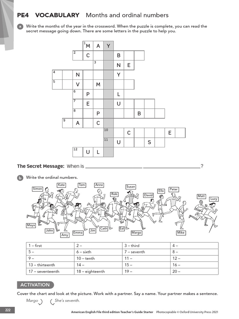 Vocabulary Practical English 4 Months and Ordinal Numbers | PDF