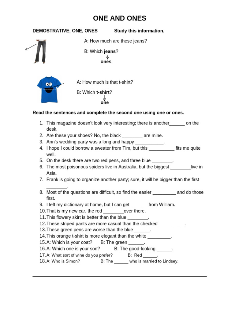 One and Ones Exercises Worksheet | PDF | Language Arts & Discipline ...