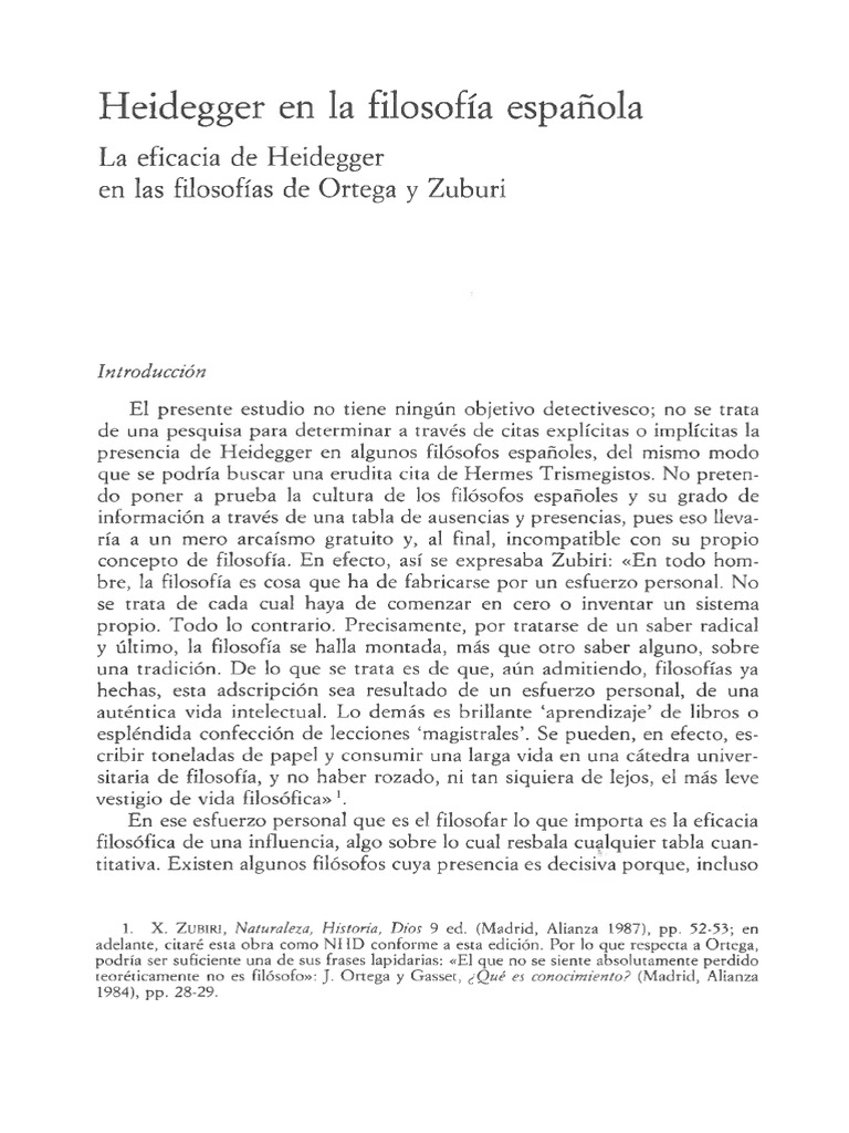 Heidegger y la filosofía española | PDF | Martin Heidegger | Metafísica