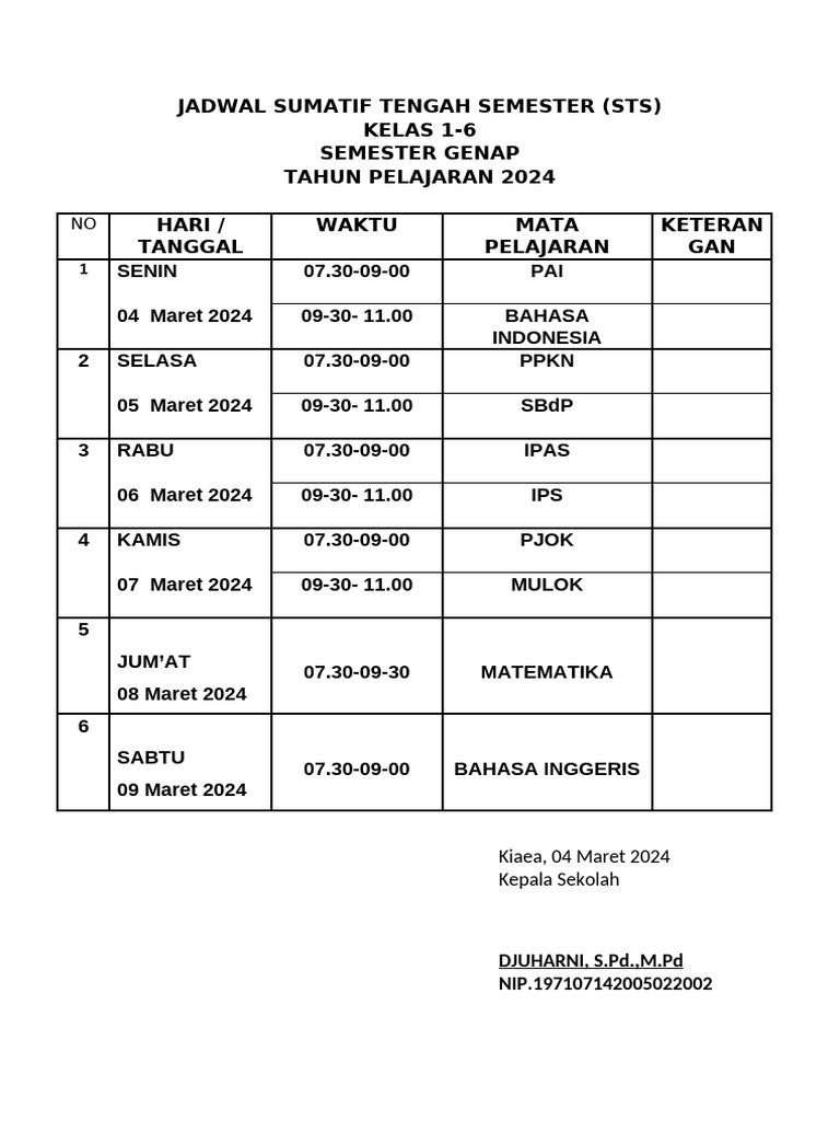 Jadwal Sumatif Tengah Semester | PDF