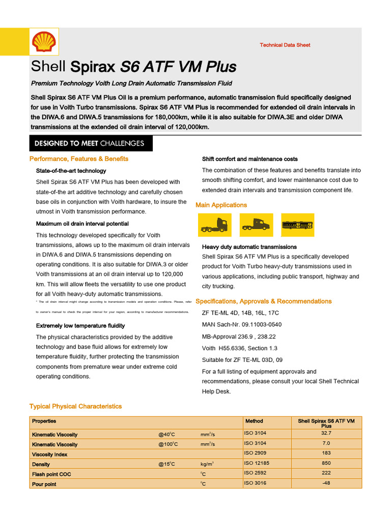 Shell Spirax S6 AT F VM Plus | PDF | Automatic Transmission | Viscosity