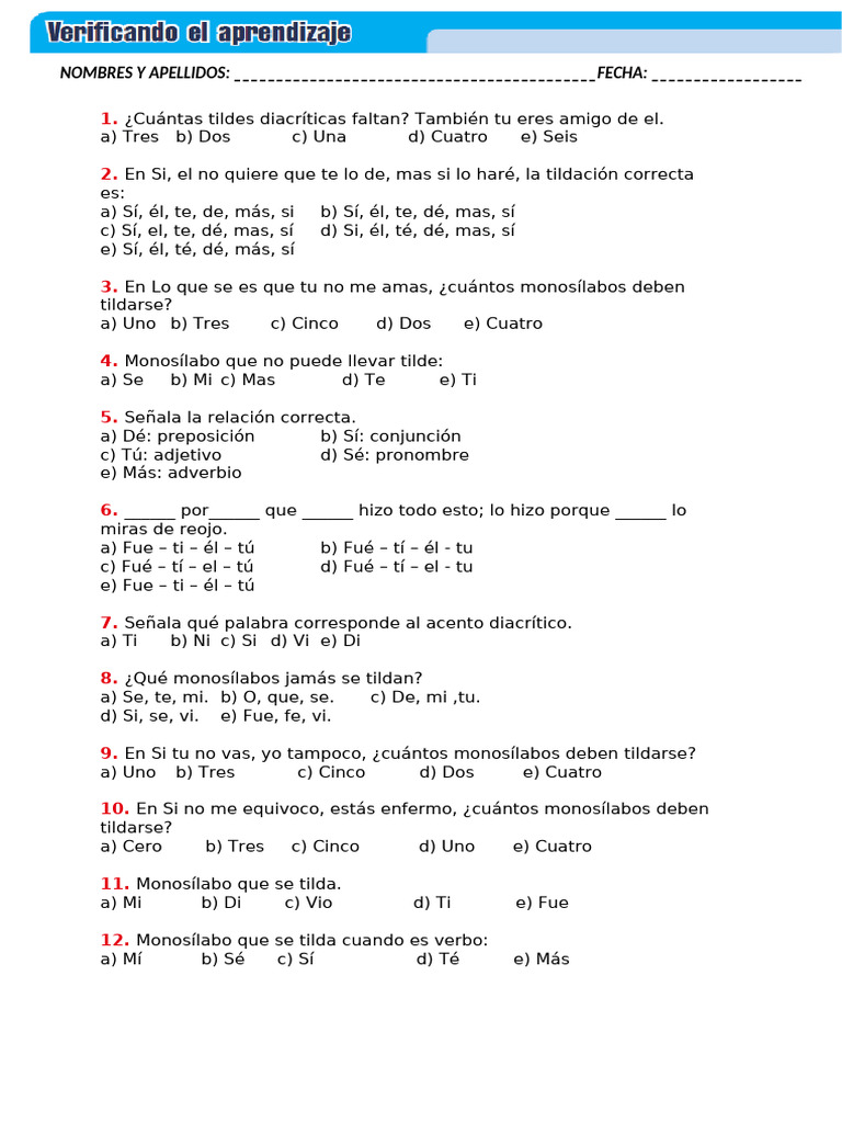 Practica de Tilde Diacritica | PDF | Adverbio | Gramática
