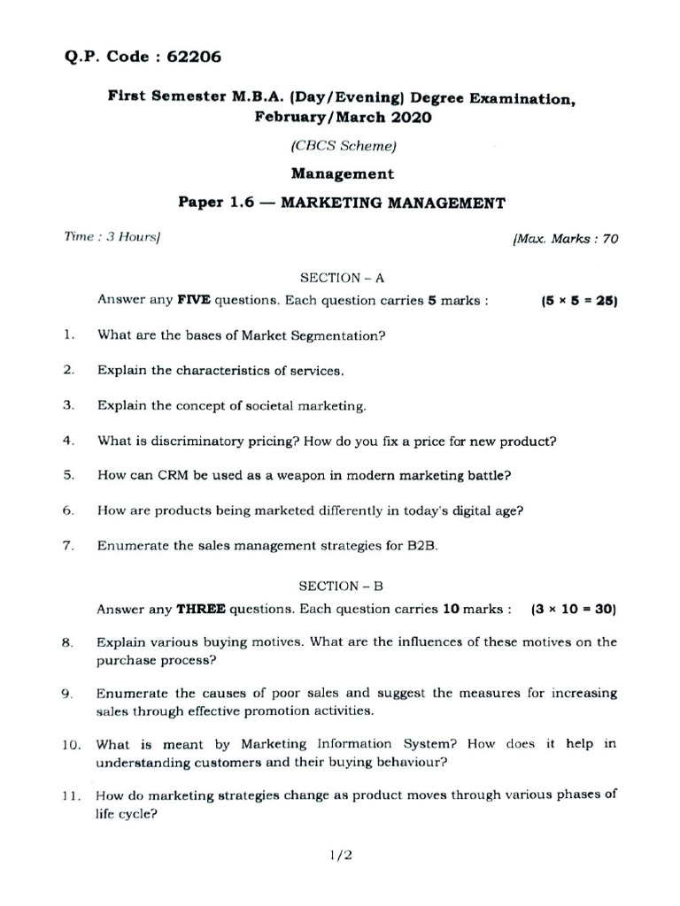 MBA Marketing Management Exam | PDF | Marketing | Financial Markets