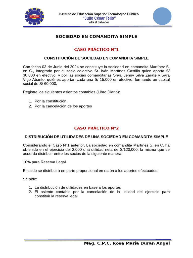 Casos Prácticos de Sociedad en Comandita | PDF | Finanzas y dinero