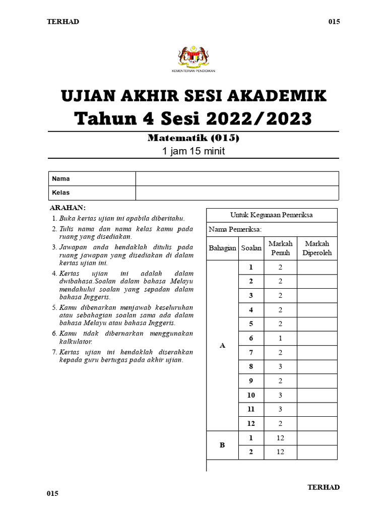 k02 Matematik THN 4 Set 27 | PDF