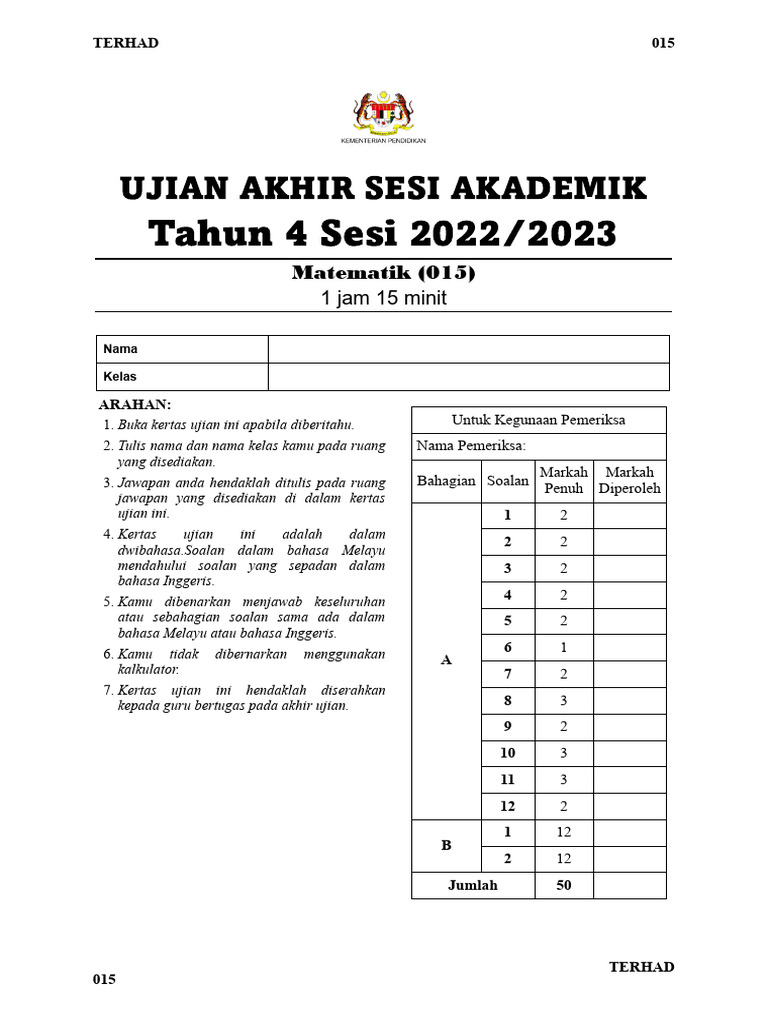 k02 Matematik THN 4 Set 24 | PDF
