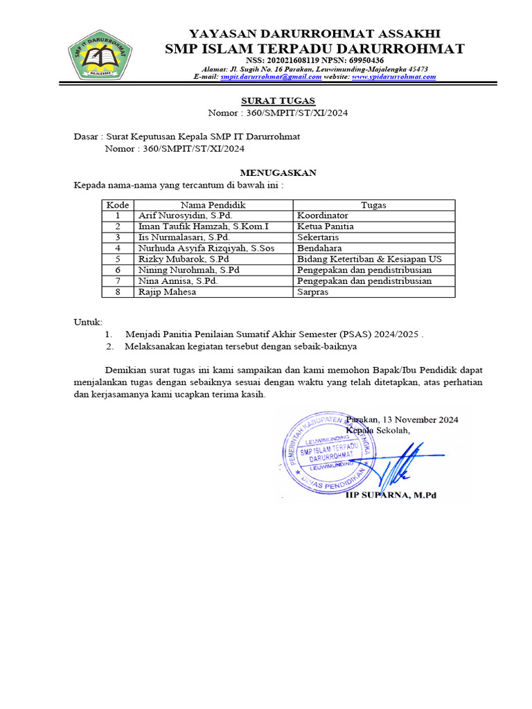 2425 - SURAT TUGAS PSAS Ganjil Fix | PDF