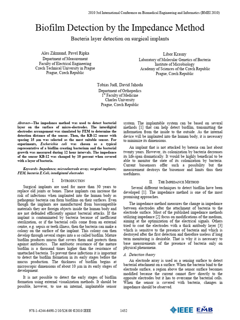 Biofilm Detection by The Impedance Method | PDF | Biofilm | Bacteria
