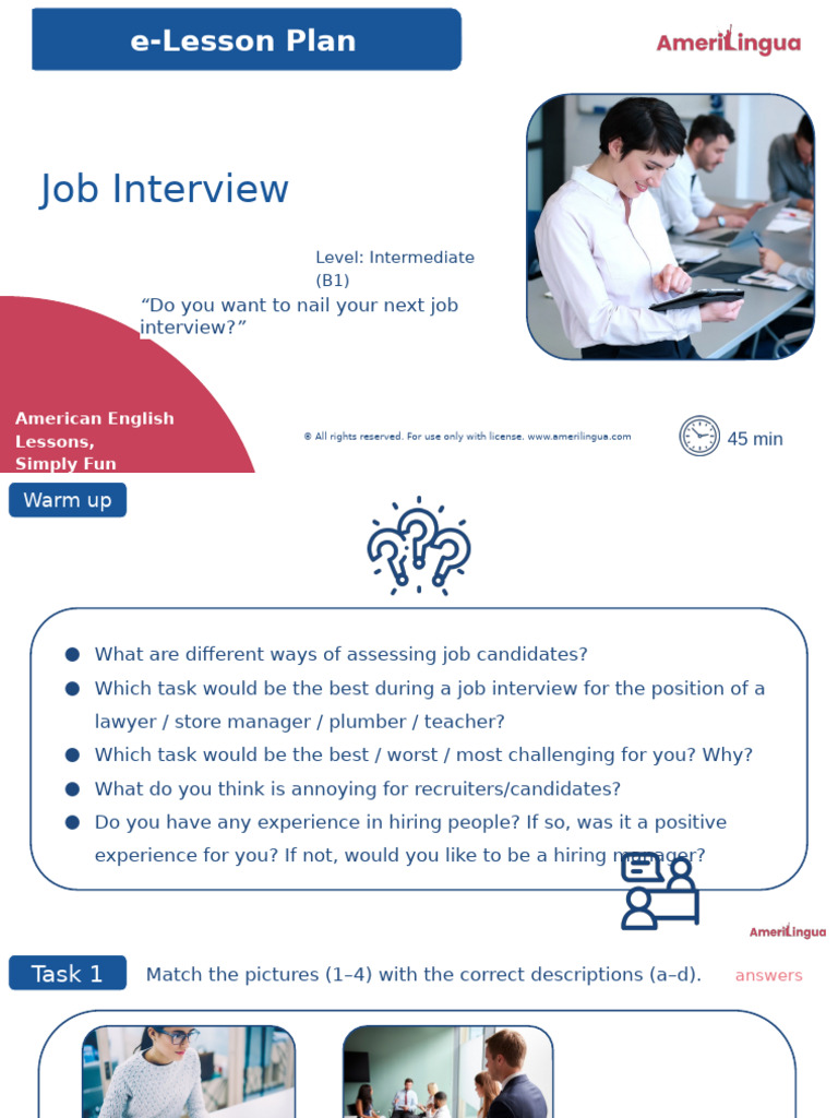 Job Interview ESL Lesson Plan | PDF | Job Interview