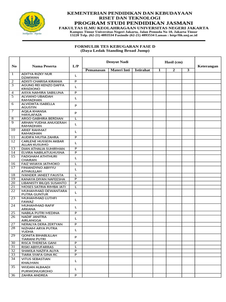 Form - Tes Kecepatan - SMP | PDF