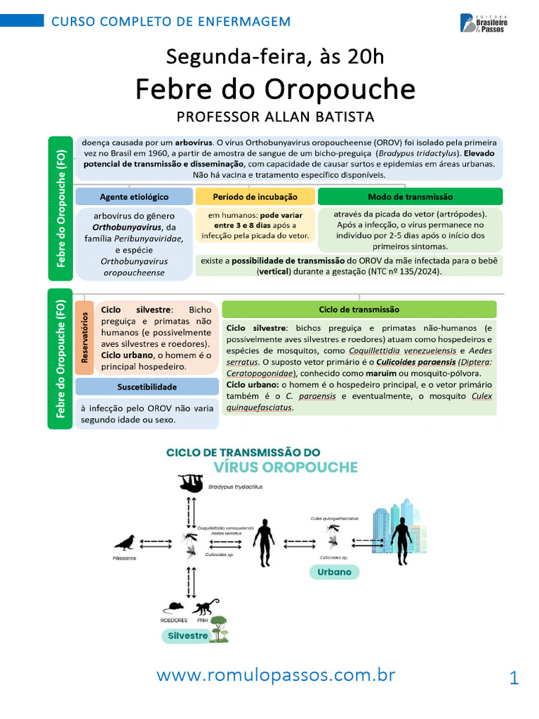 Febre do Oropouche: Curso de Enfermagem | PDF | Vírus | Ciências da Saúde