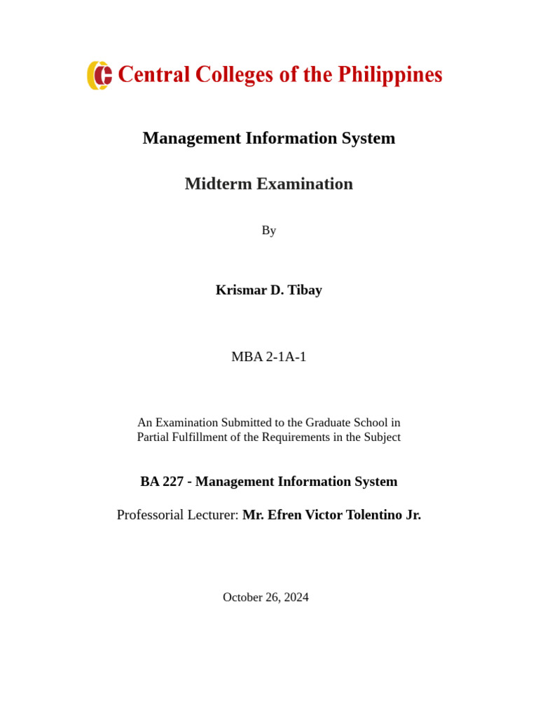 BA 227 Midterm Exam - Tibay, Krismar | PDF | Cloud Computing | Databases