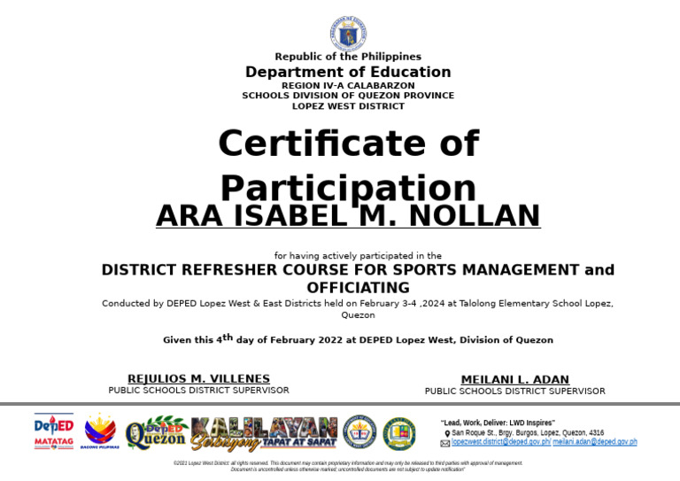 Certificate of Participation Refresher Course | PDF