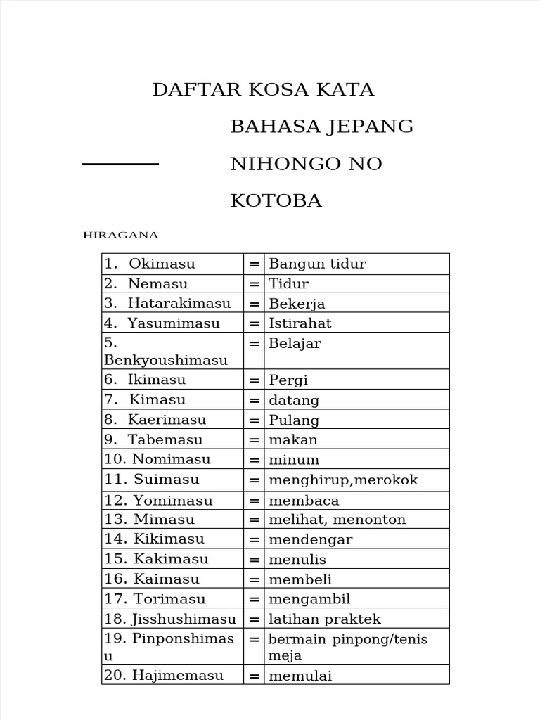 800 Kosakata Bahasa Jepang | PDF