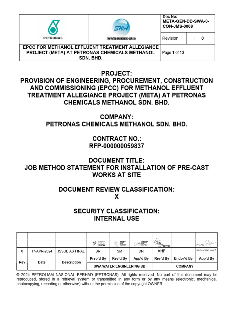 Meta Gen DD Swa 0 Con Jms 0008 Pre Cast Works r1 Nmy | PDF | Effluent