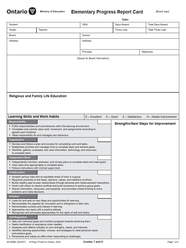 Catholic 7/8 Ontario Progress Report Format | PDF | Individualized ...