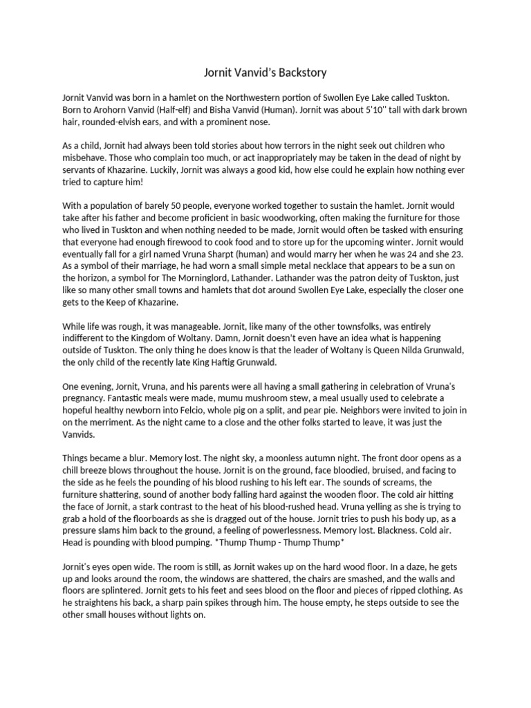 Jornit Vanvid's Backstory | PDF | Art | Mystery, Thriller & Crime Fiction