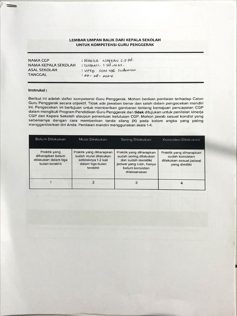 Umpan Balik Kepsek | PDF