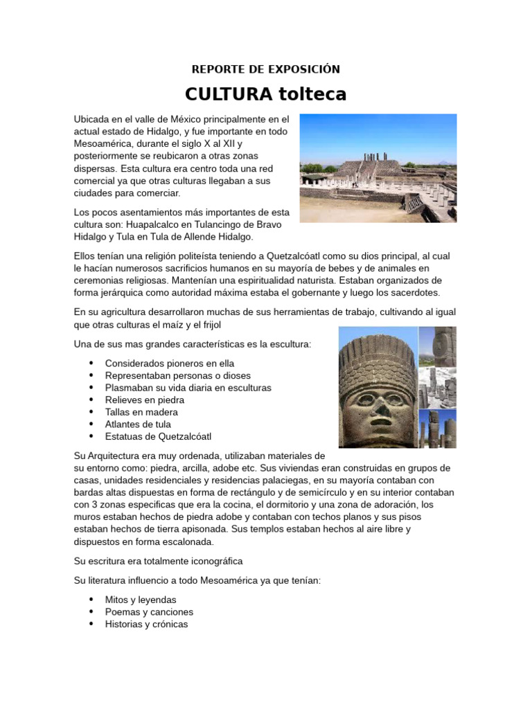 Cultura Tolteca: Arte y Religión | PDF | Ciencias sociales | Historia