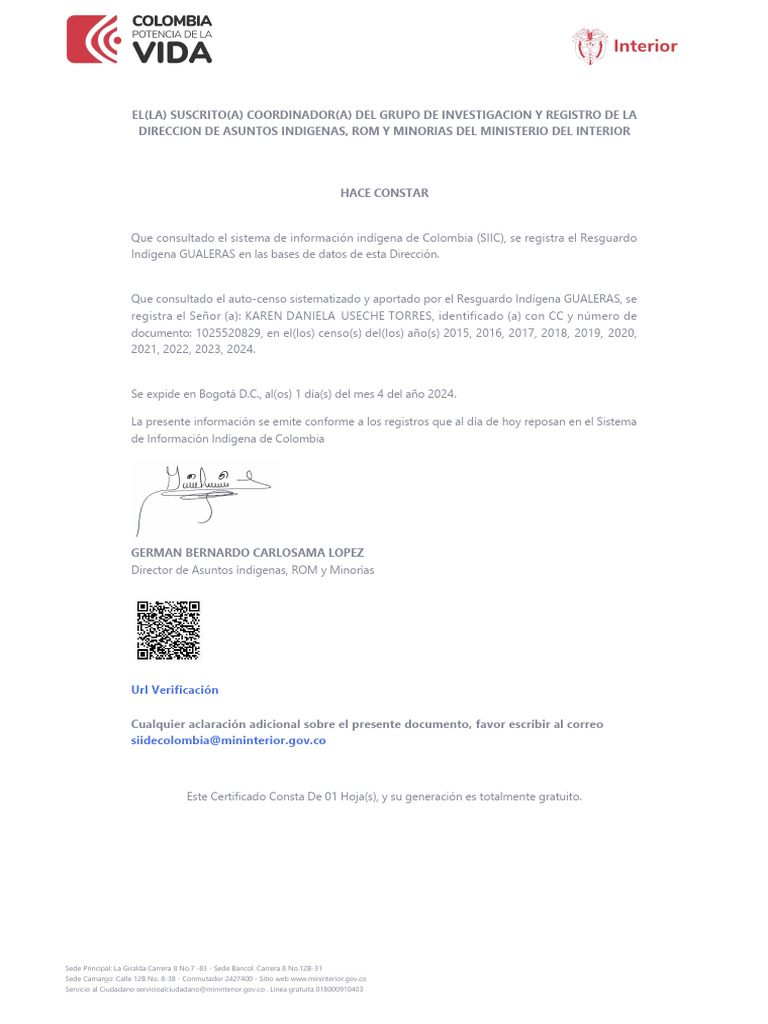 Certificado Resguardo Indigena | PDF