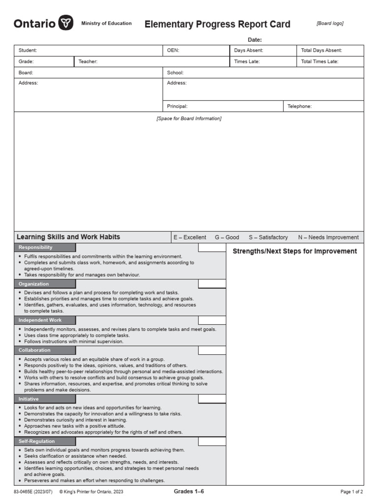 Ontario Progress Report Template 1/6 | PDF | Individualized Education ...