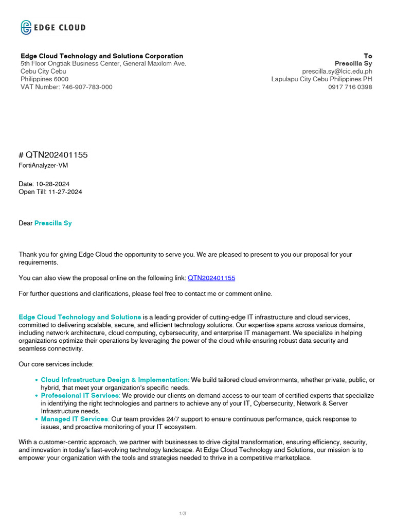 Proposal - FortiAnalyzer-VM - LCIC | PDF | Cloud Computing | Computer ...